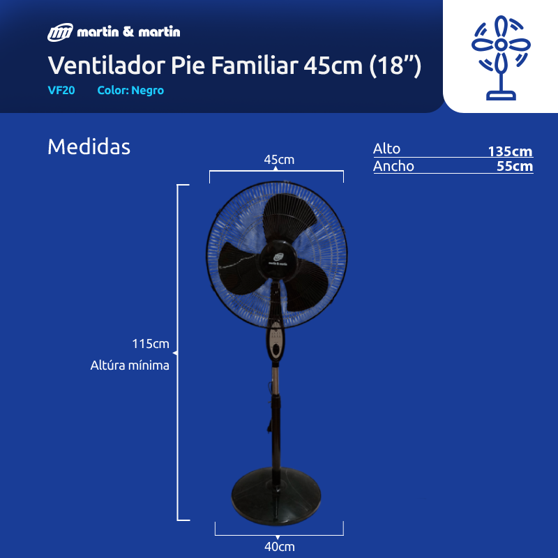Ventilador Familiar de Pie WIND 45 cm (18") con control remoto | Martin ...